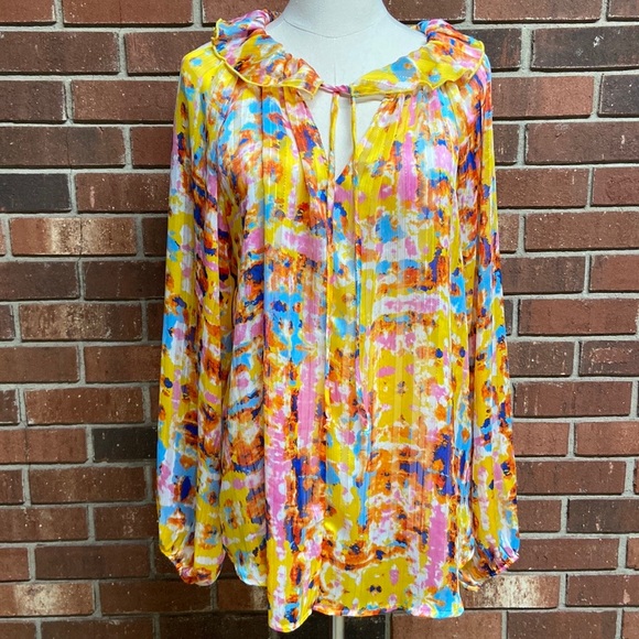 BUCKETLIST | Tops | Bucketlist Colorful Abstract Sheer Blouse | Poshmark